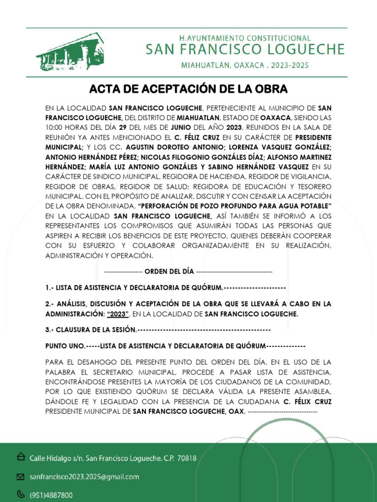 Acta de Aceptacion de Obra | PDF | Hogar, jardinería y bricolaje