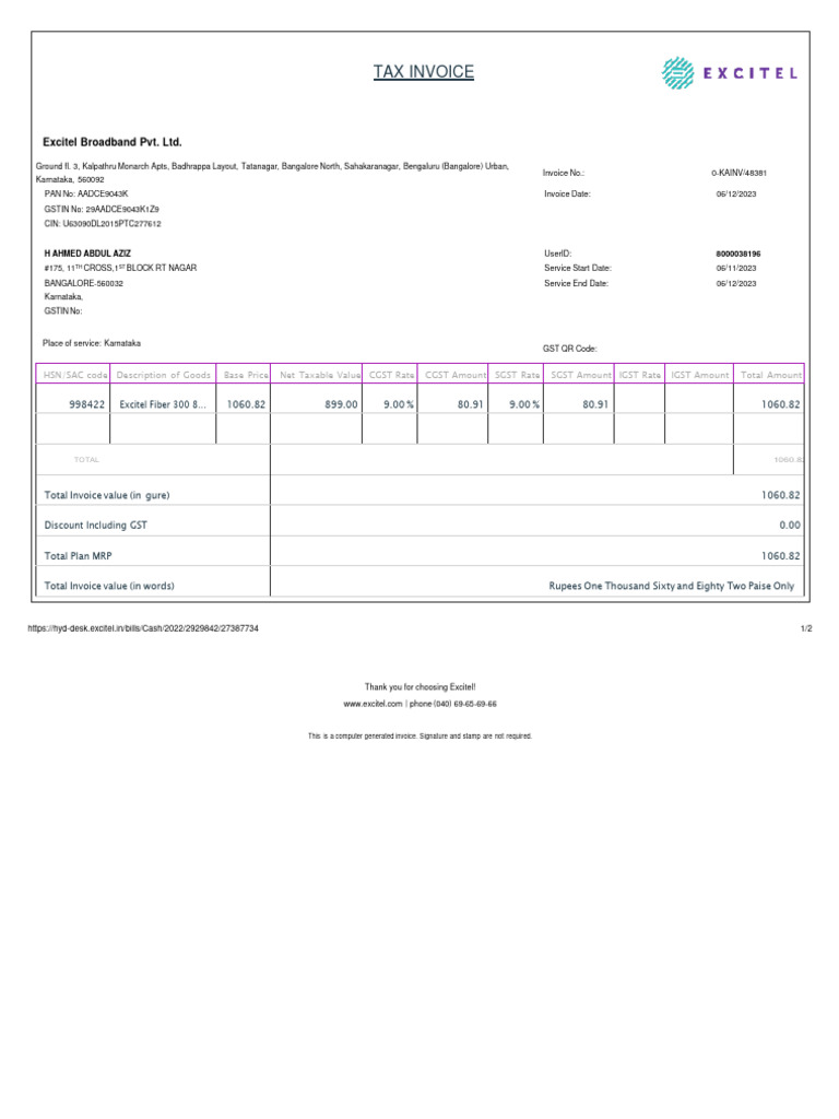 Excitel - Procare A Dec | PDF | Invoice | Government Finances