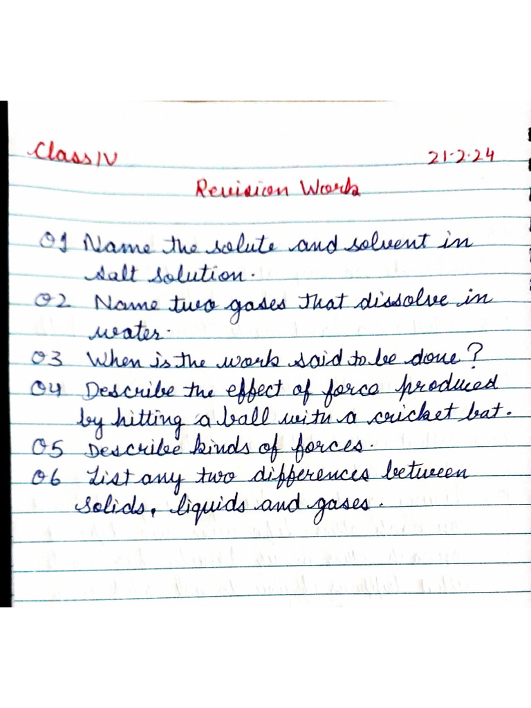 Class IV Revision Work | PDF