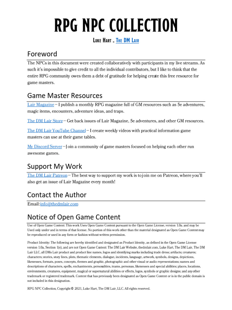 DD NPC Collection The DM Lair | PDF