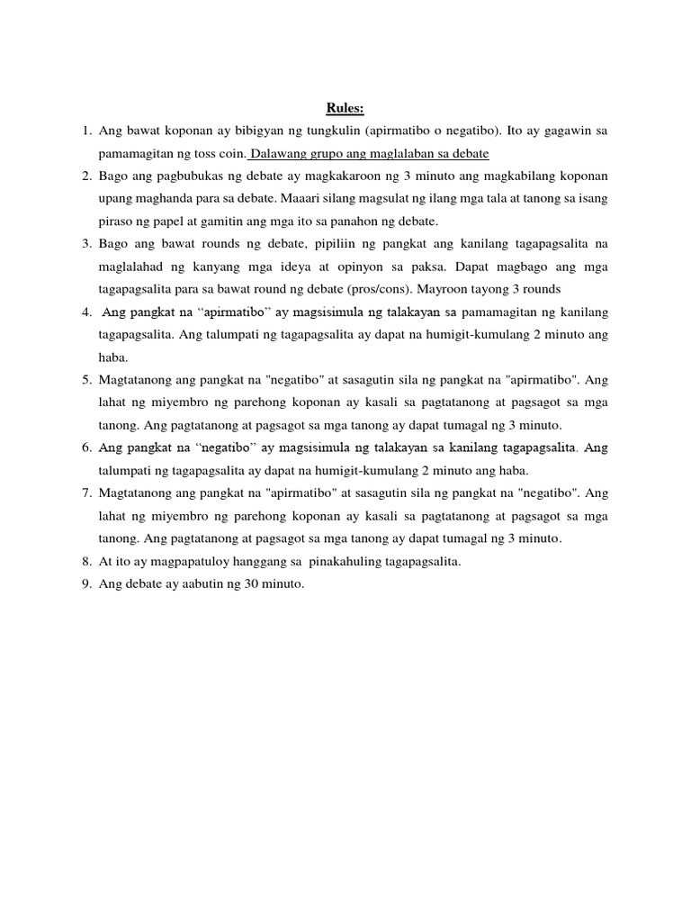 Inclass Debate Instructions and Rules | PDF