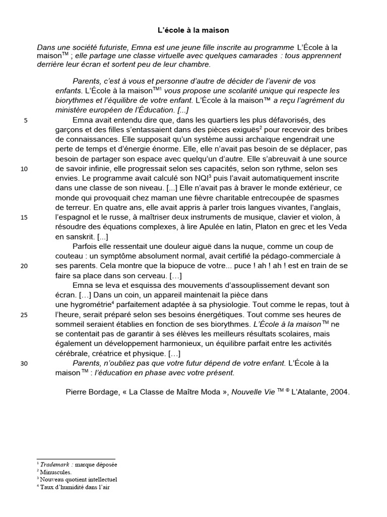 Bordage Lécole À La Maison | PDF