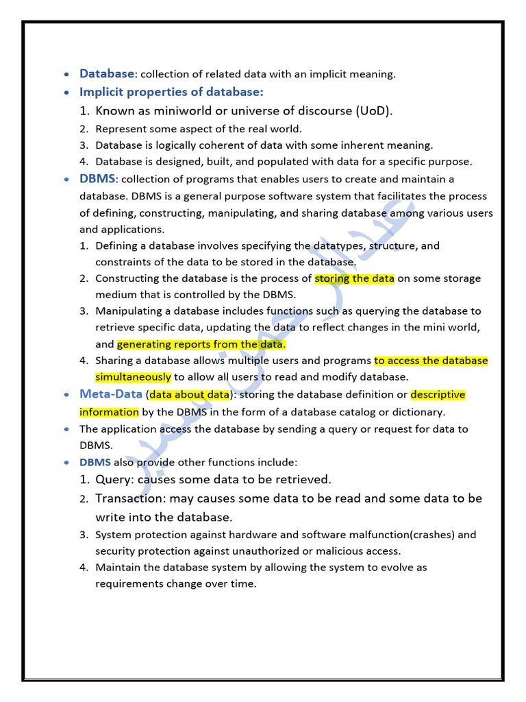 Database ch1 Summery | PDF