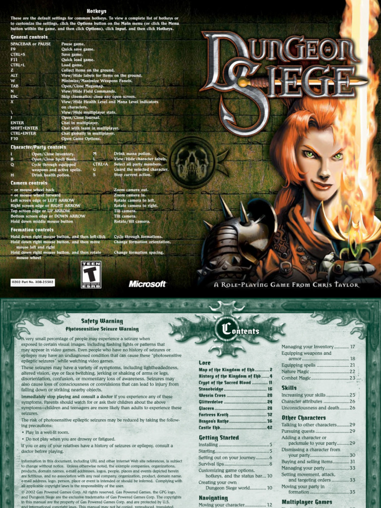 Dungeon Siege 1 Hotkeys Guide | PDF | Trademark | Epilepsy