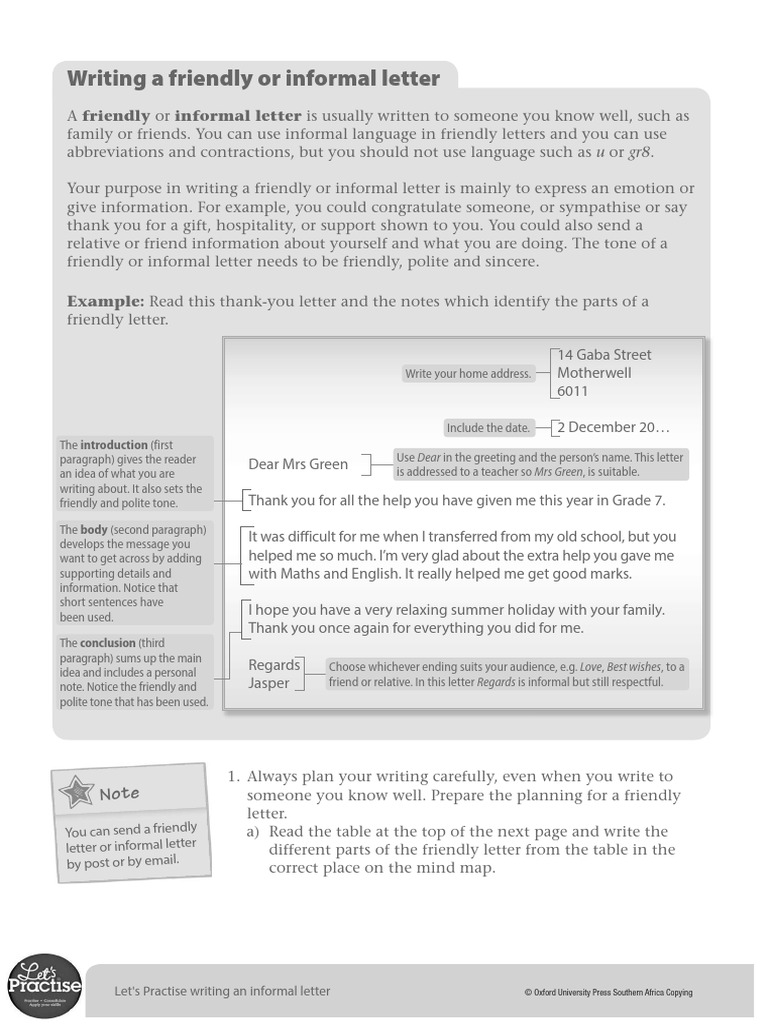 Grade 7 English FAL Lets Practise Writing An Informal Letter | Download ...