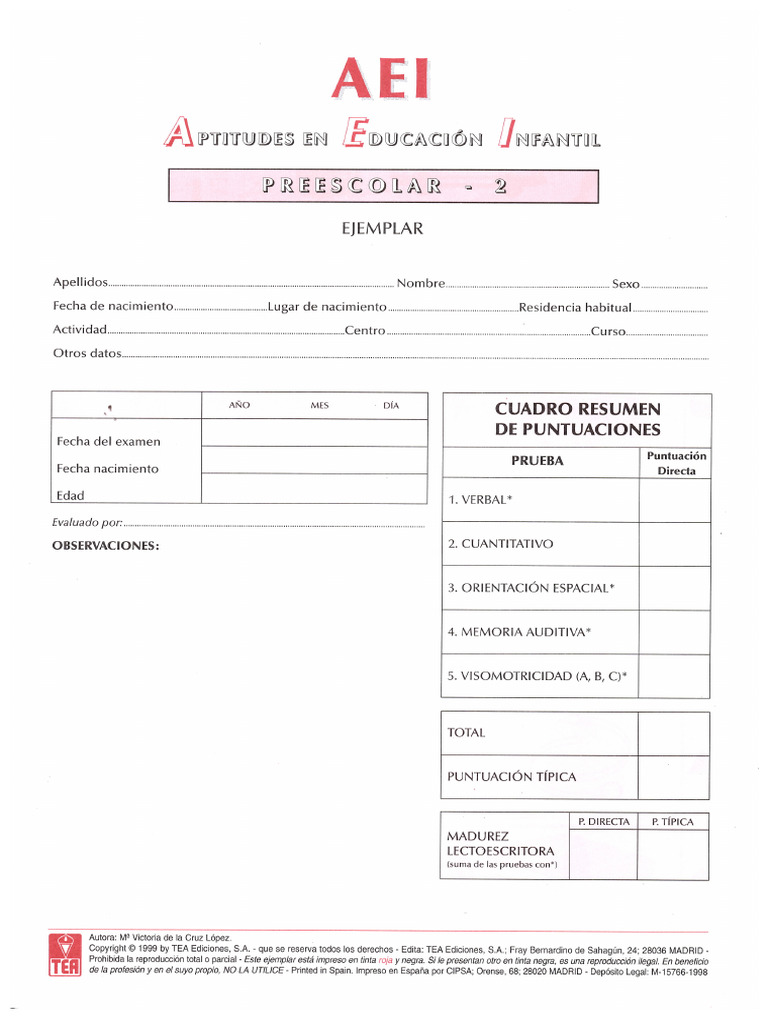 AEI (Aptitudes E. Infantil) | PDF
