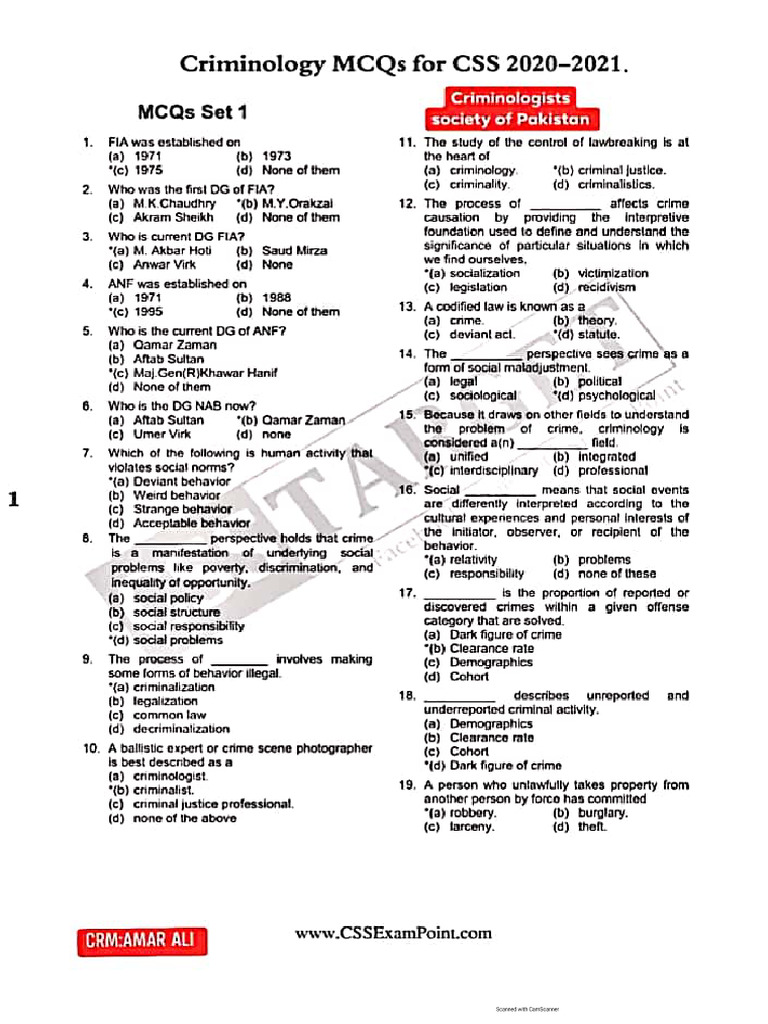 Criminology MCQS | PDF