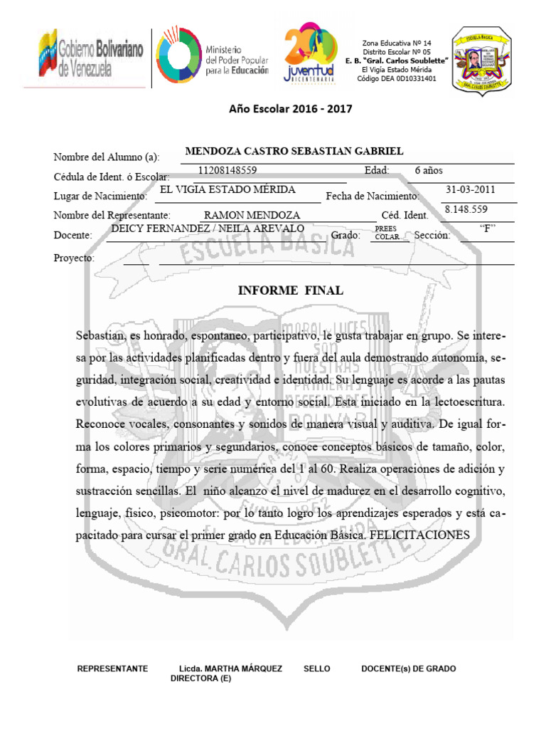 Boletines Informe Final 2 | PDF | Educación primaria | Salón de clases