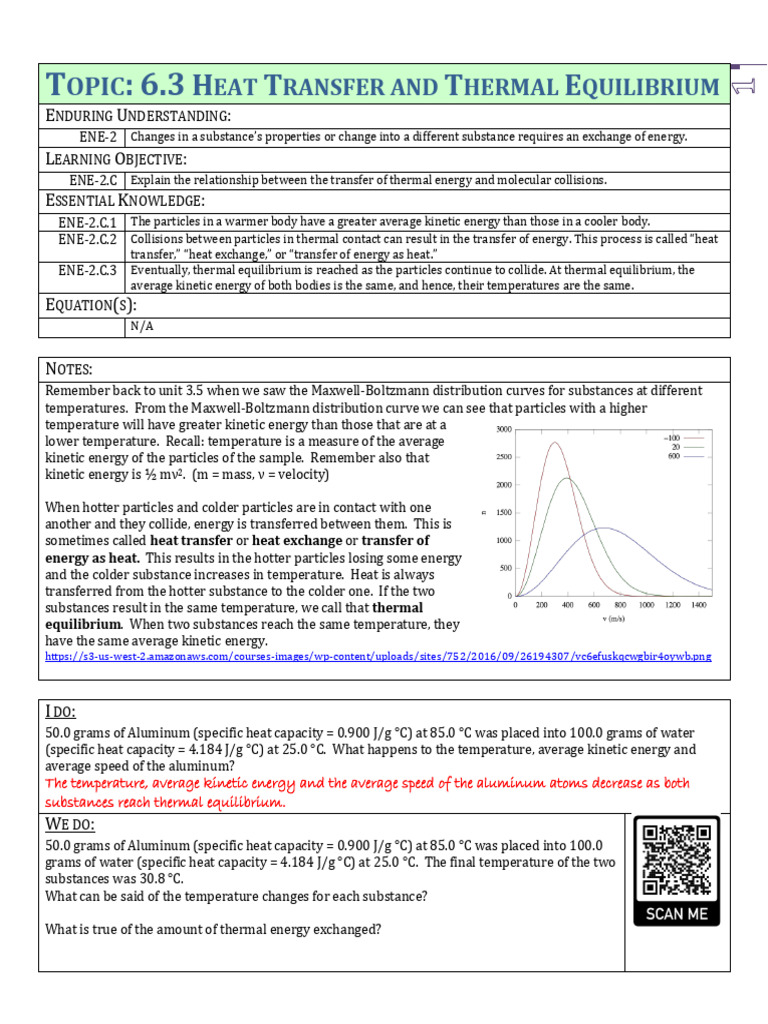 6.3 Heat Transfer and Thermal Equilibrium Student | PDF