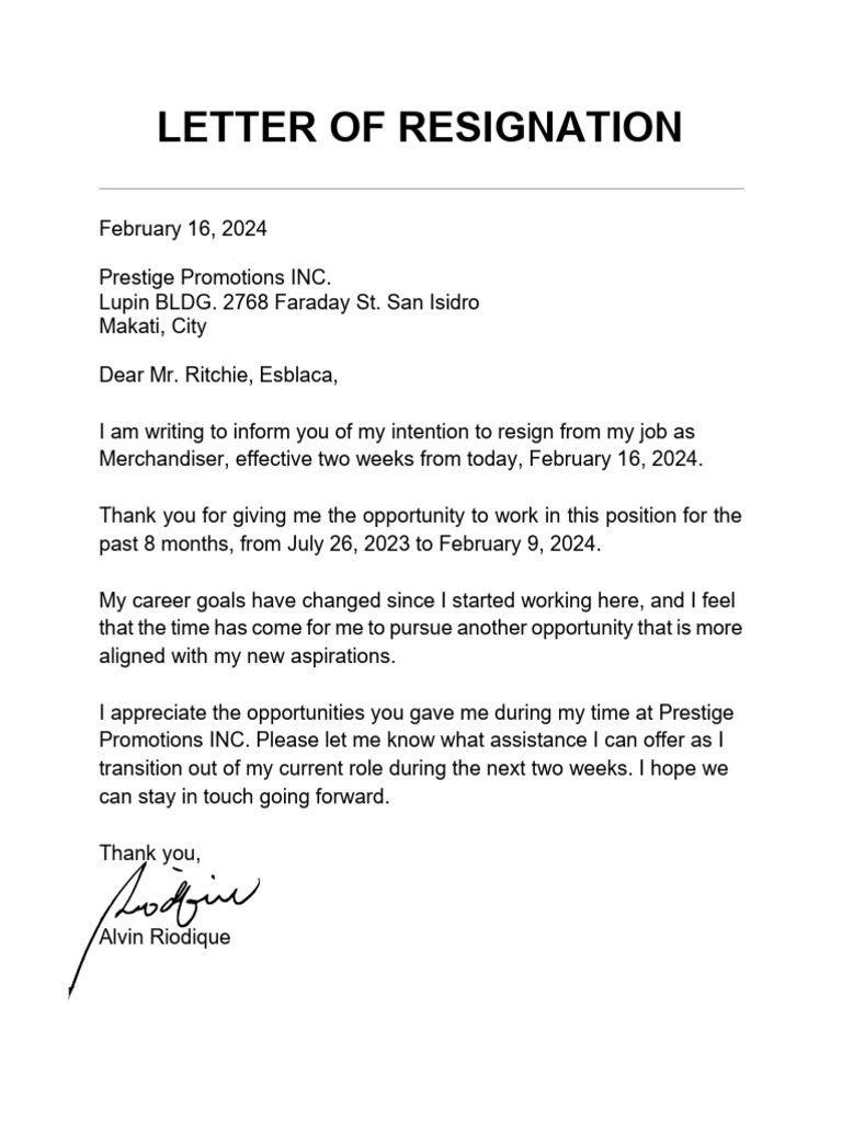 Resignation Letter Revised | PDF