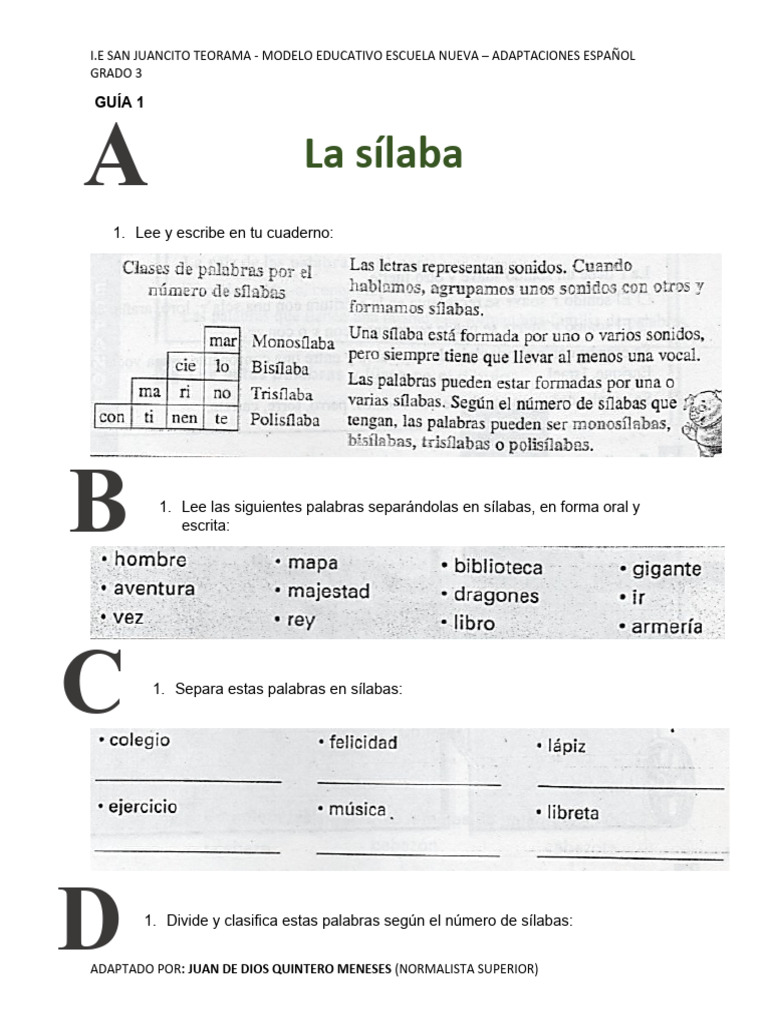 Guías de Español para Grado 3 | PDF | Sustantivo | Asunto (gramática)