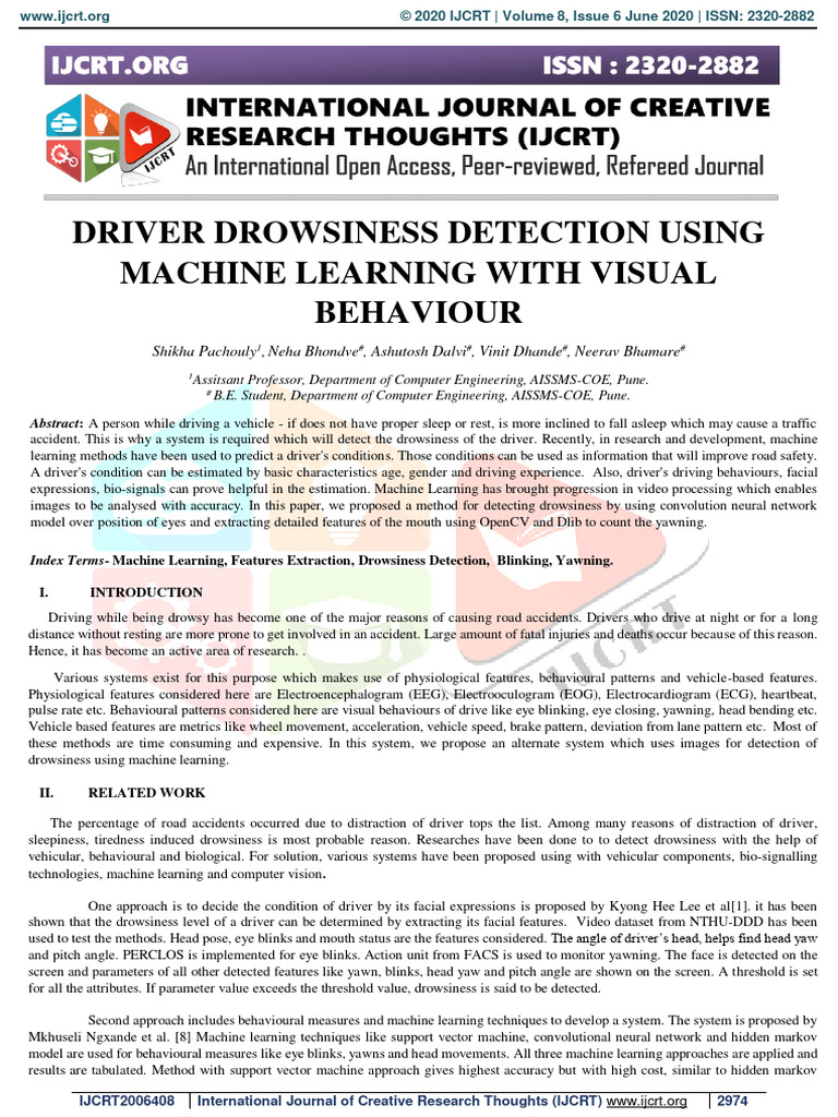 Driver Drowsiness Detection Using Machine Learning With Visual Behaviour | PDF | Computers
