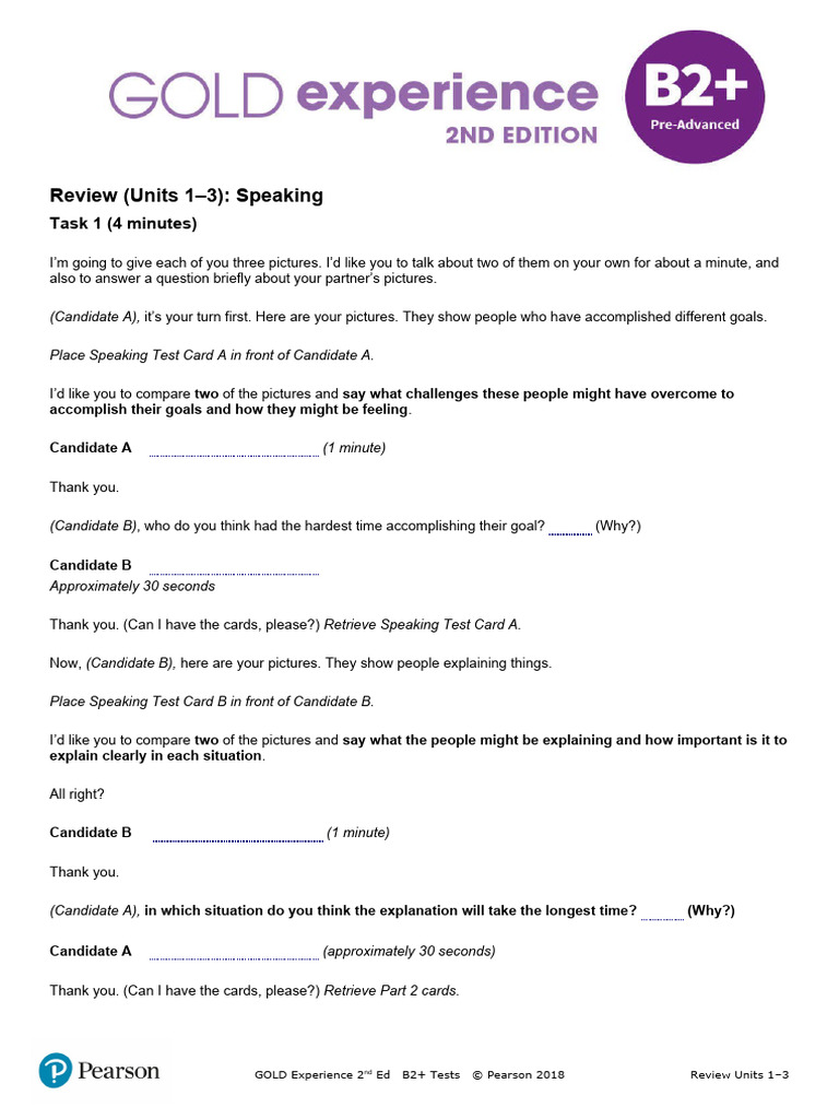 Gold Exp B2P Review Units 1 to 3 Speaking Test | PDF | Cognition ...