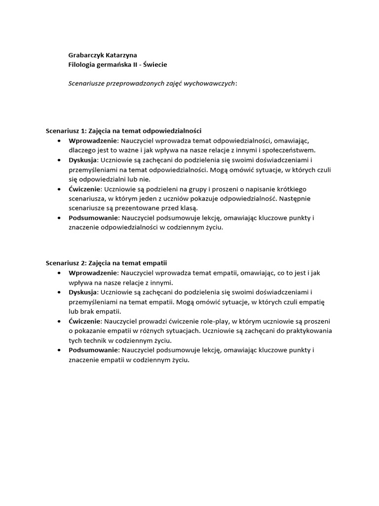 Katarzyna Grabarczyk Scenariusze Lekcji Wychowawczych | PDF