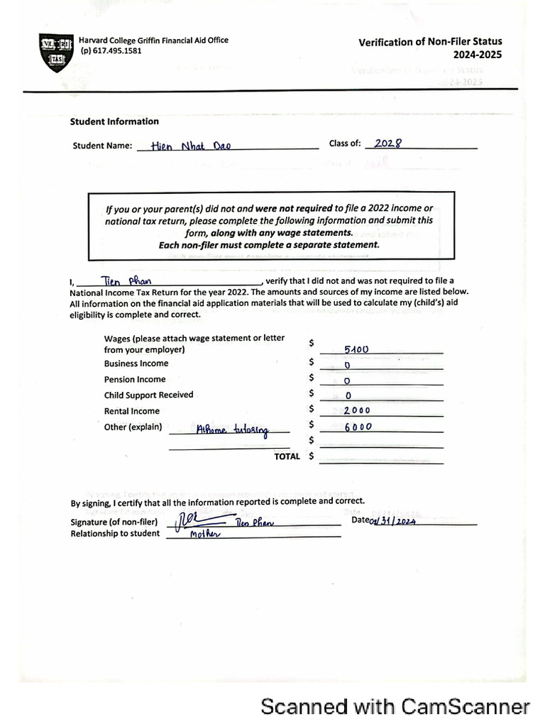 Verification of Non-Filer Status - Hien Nhat Dao | PDF