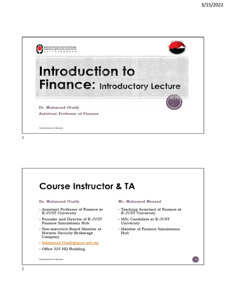 Introduction To Finance | Download Free PDF | Valuation (Finance ...