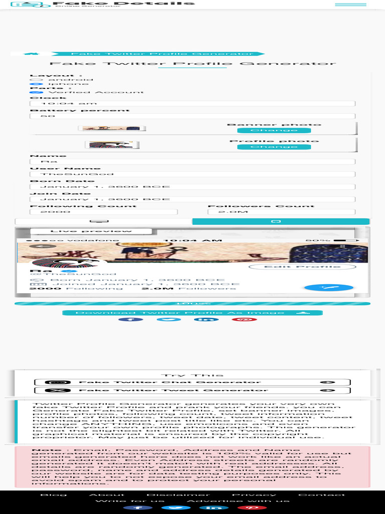 Fake Twitter Profile Generator | PDF