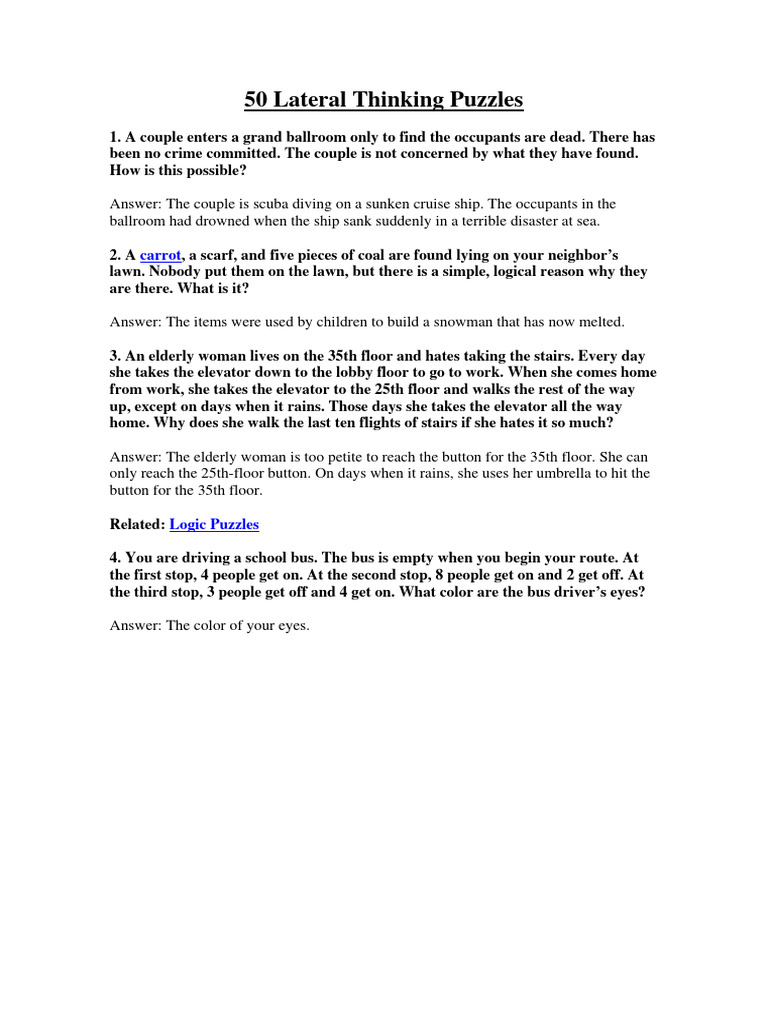 Lateral Thinking Puzzles for Adults | PDF