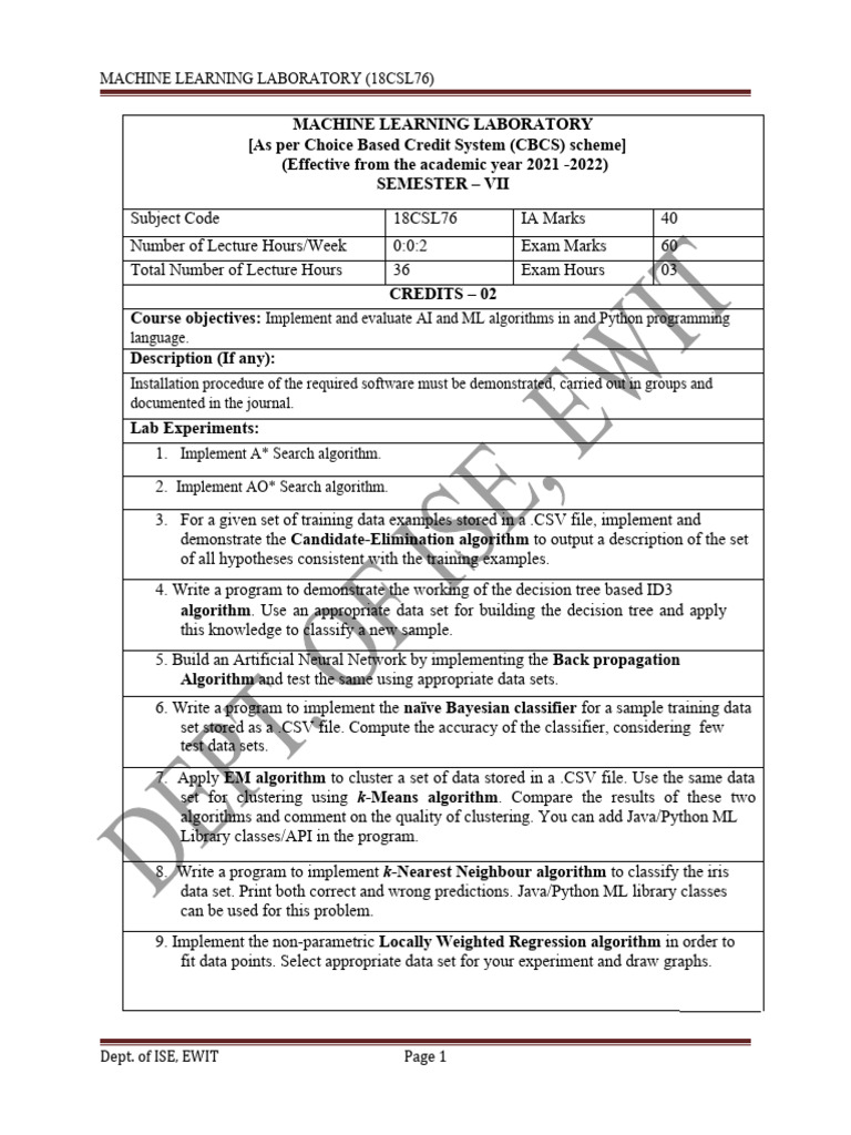 Machine Learning Laboratory 2021 18 Scheme | PDF | Teaching Methods ...