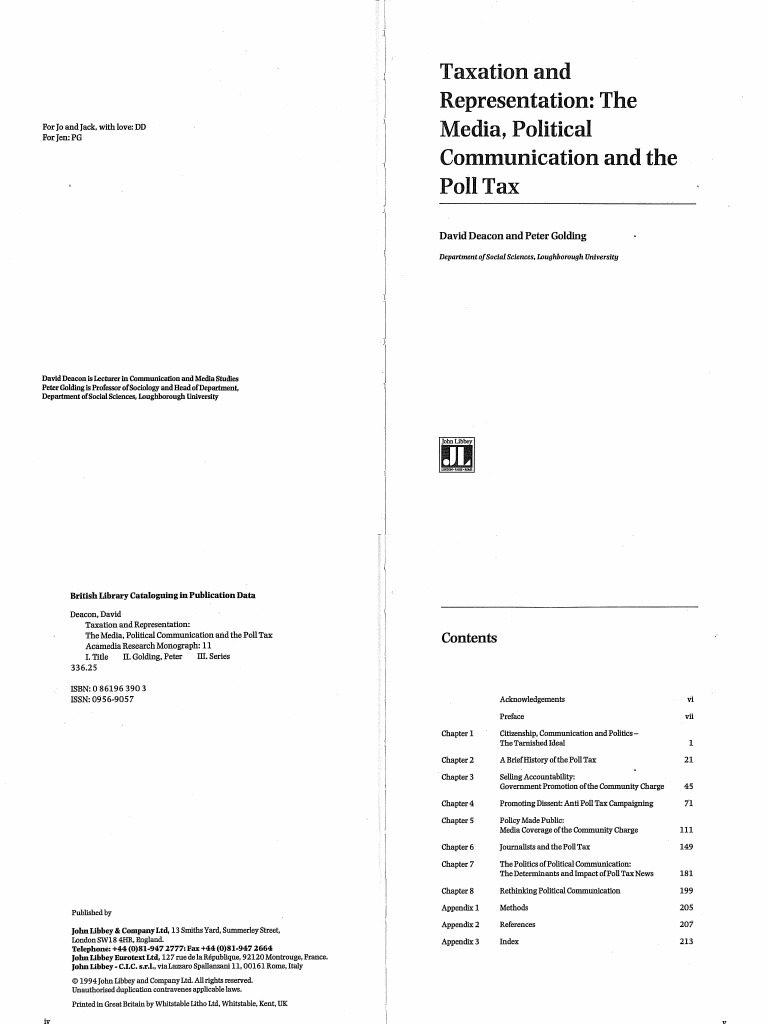 Taxation and Representation - Media, Political Communication and The Poll Tax | PDF