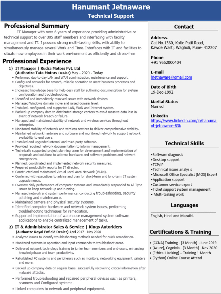 Hanumant Jetnaware CV-2022-1 | PDF | Computer Network | Computer Security
