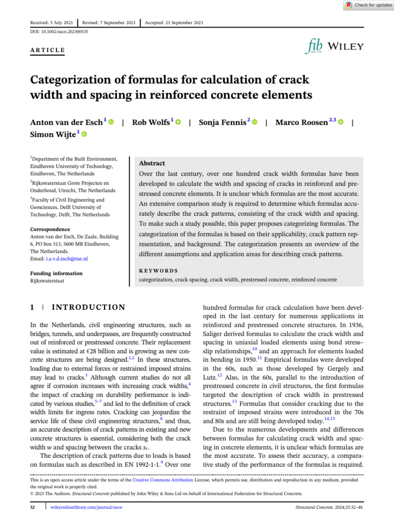 Structural Concrete - 2023 - Esch - Categorization of formulas for calculation of crack width ...