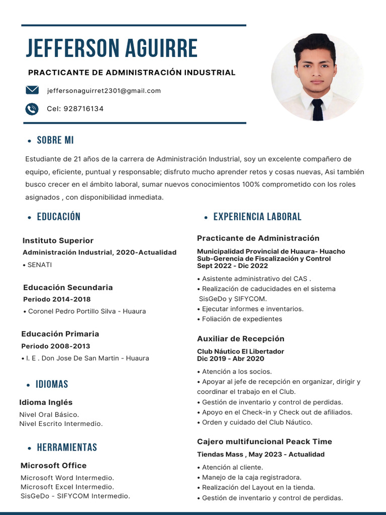 CV de Practicante en Administración Industrial | PDF