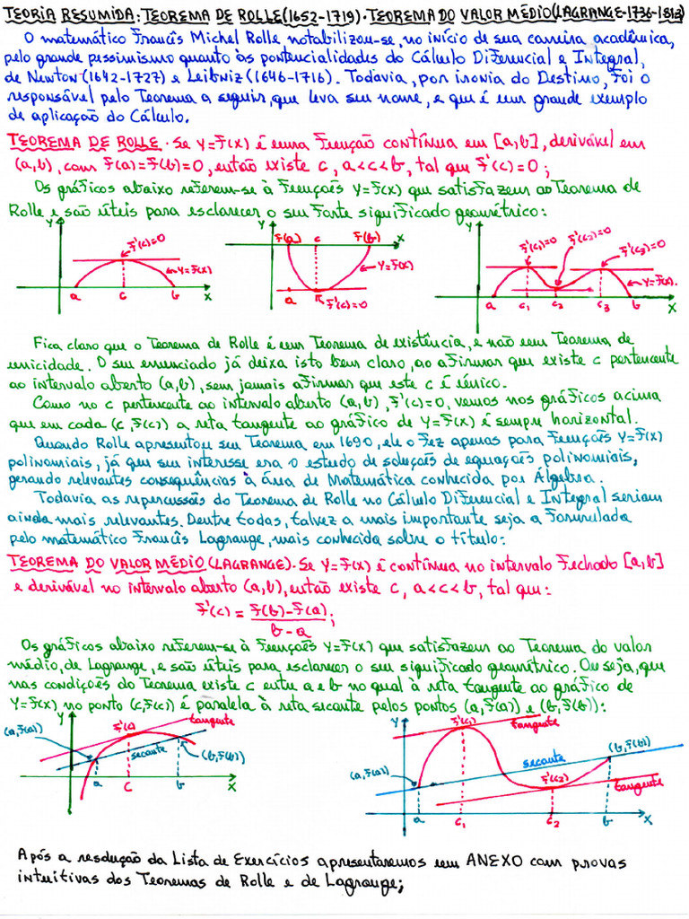TEOREMA DE ROLLE E TEOREMA DO VALOR MÉDIO DE LAGRANGE. (1) | PDF