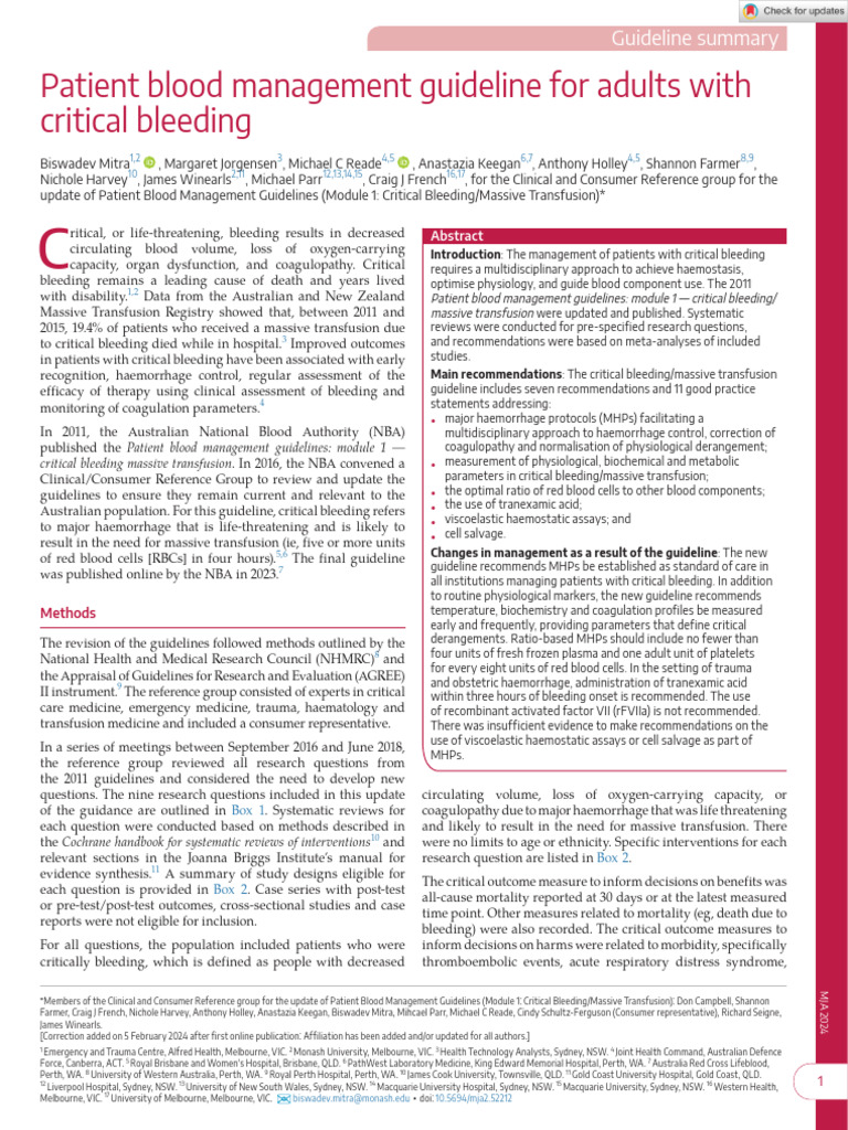 Medical Journal of Australia - 2024 - Mitra - Patient Blood Management ...