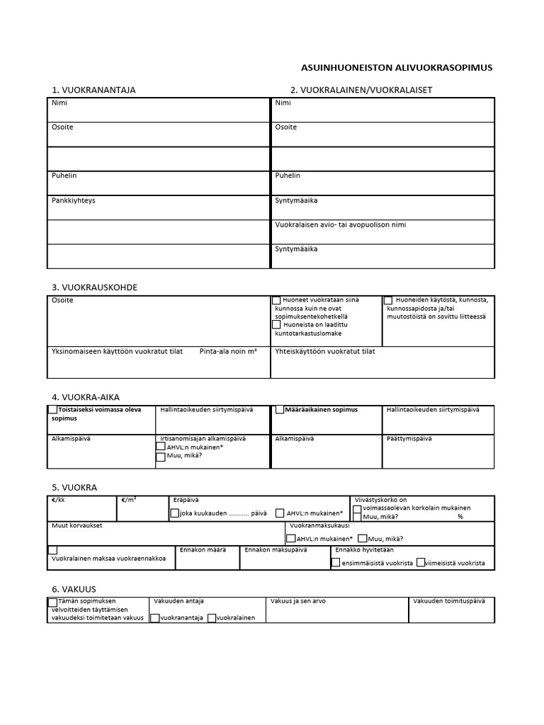Alivuokrasopimus | PDF