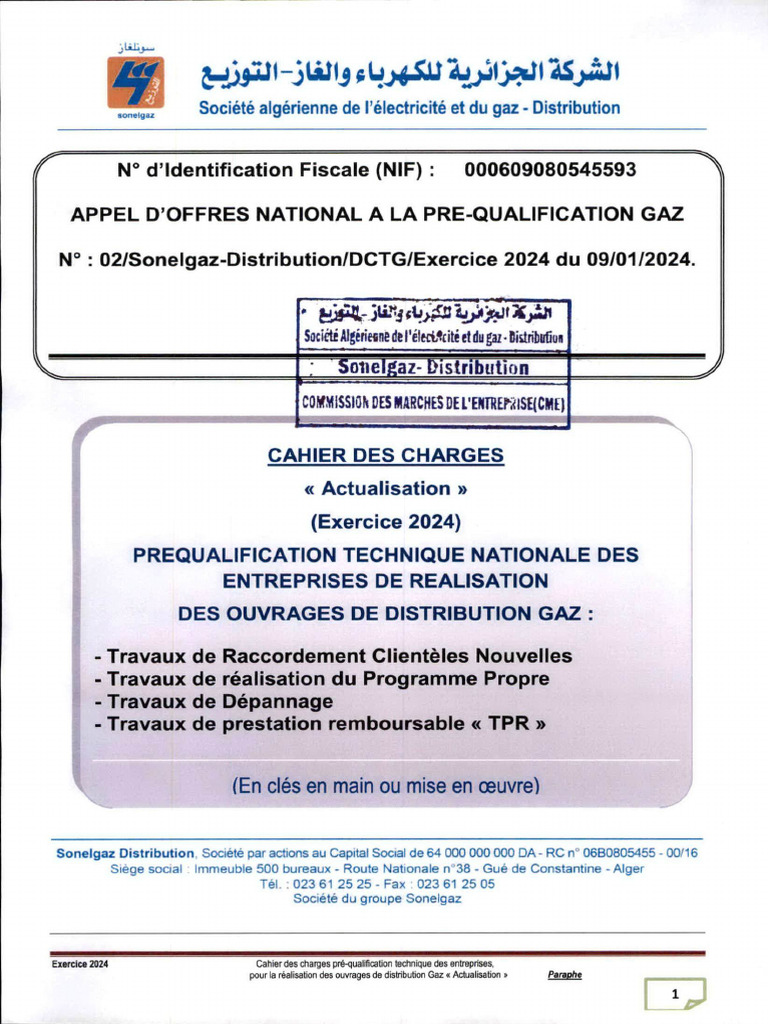 1 - CDC Préqualification Gaz Avec Cachet CME | PDF