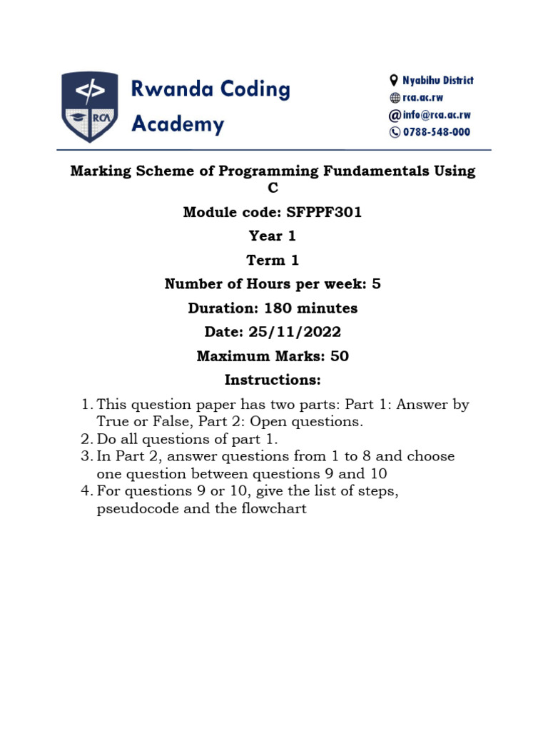 FoP Marking Scheme | PDF