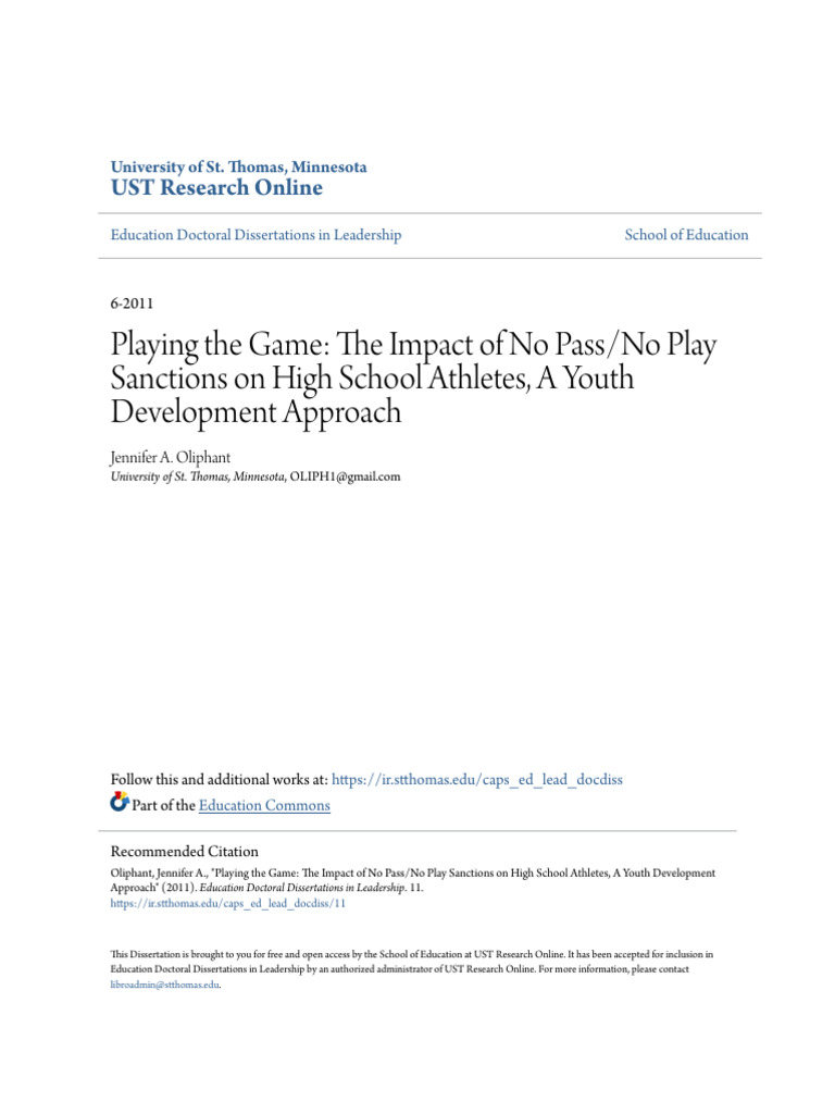 The Impact of No Pass - No Play Sanctions On High School Athletes, A ...