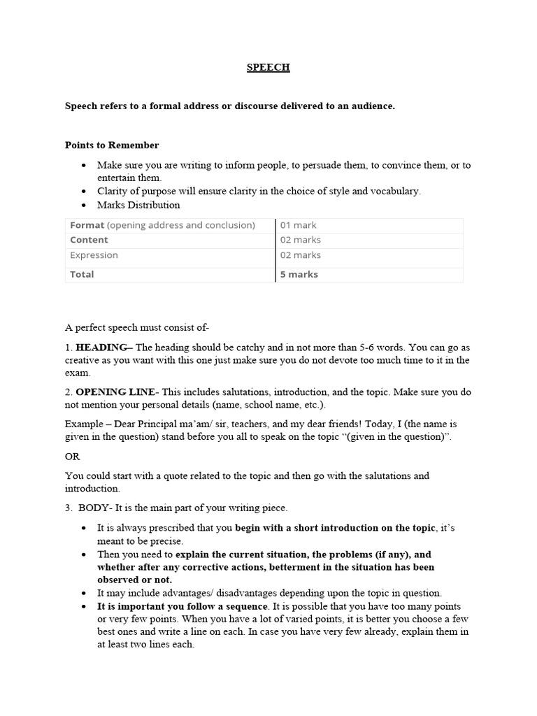 Speech - Class 11 | PDF