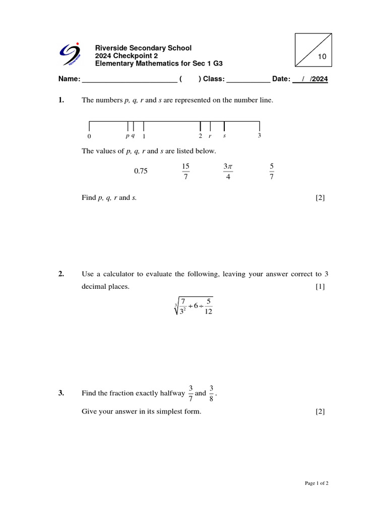 CHPT 2 Checkpoint (Integers, Rational Numbers & Real Numbers) | PDF ...