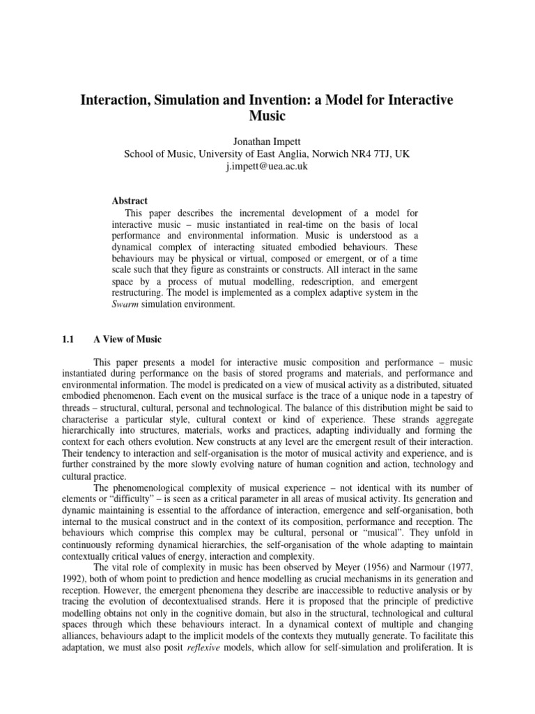 Impett - Interaction, Simulation and Invention | PDF | Emergence | Simulation