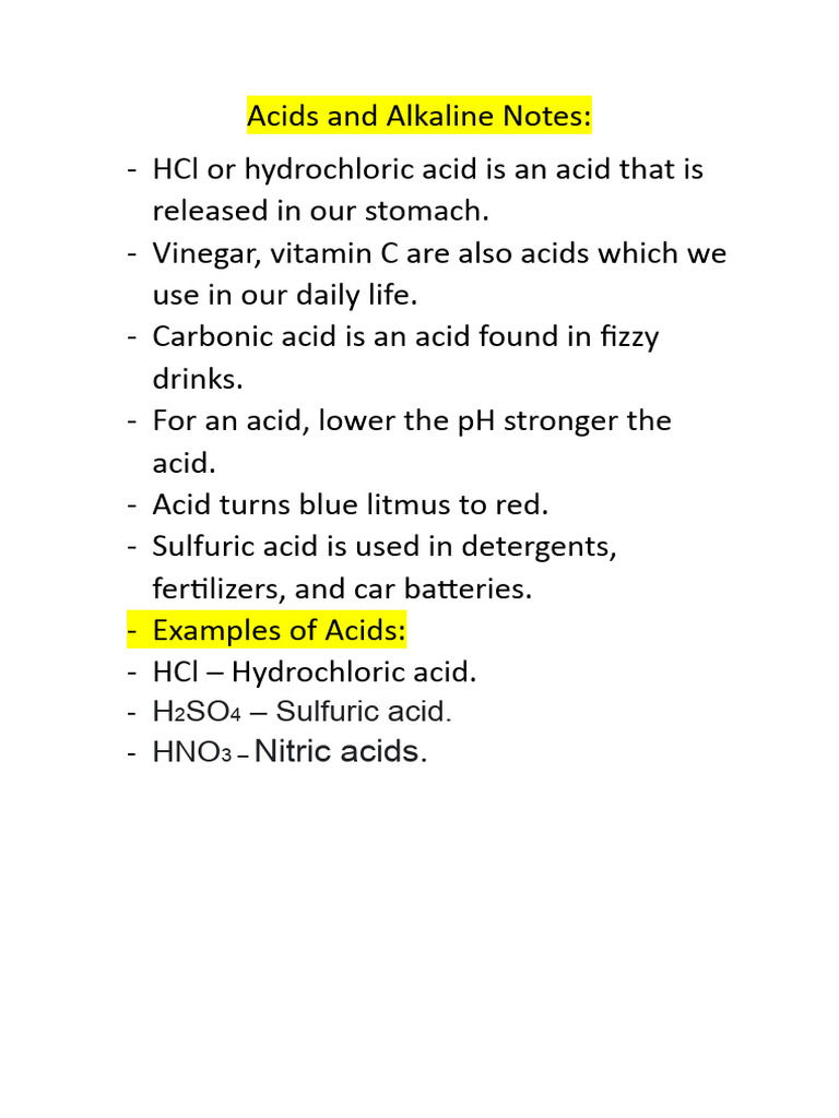 Acids and Alkalines Notes | PDF | Wellness | Science & Mathematics