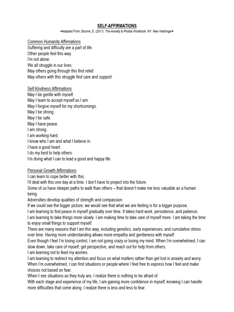 Self Affirmations | PDF | Anxiety | Psychology