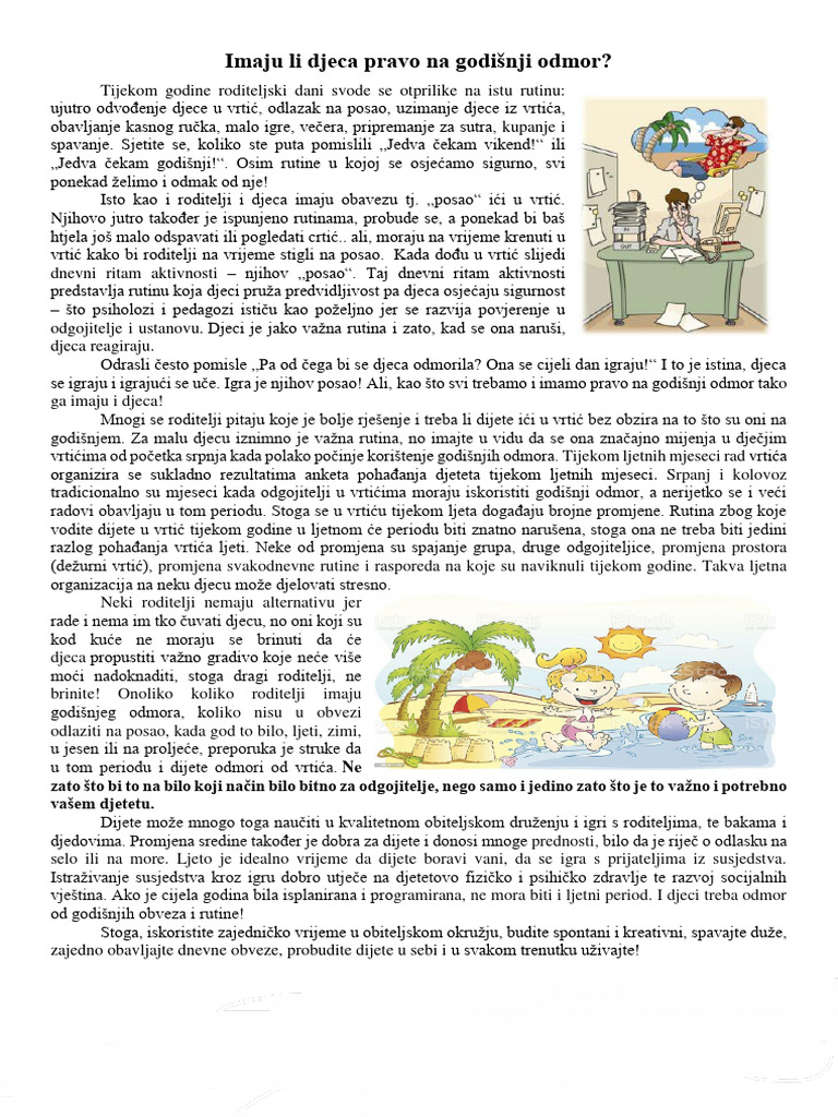 Imaju Li Djeca Pravo Na Godisnji Odmor | PDF