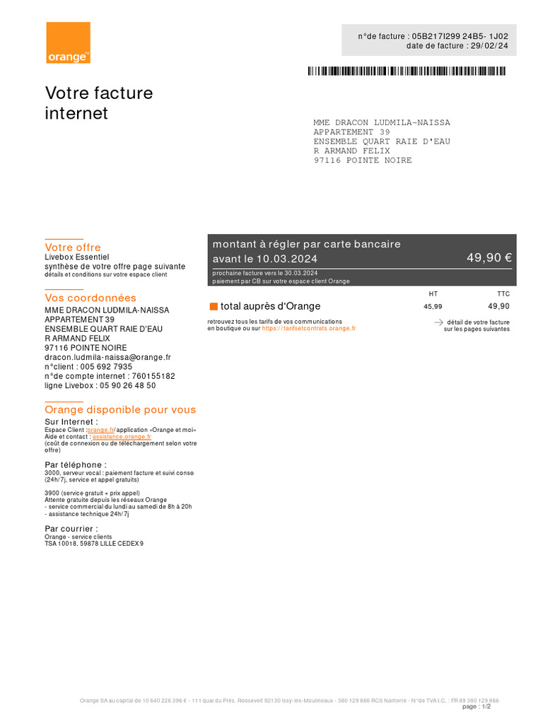 Orange | PDF | Facture | Technologies de l'information et de la ...