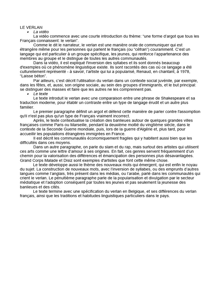 Le Verlan | PDF | Études des langues étrangères