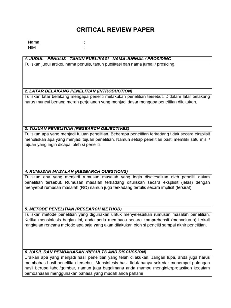 Template Critical Review Paper - Beny | PDF | Seni