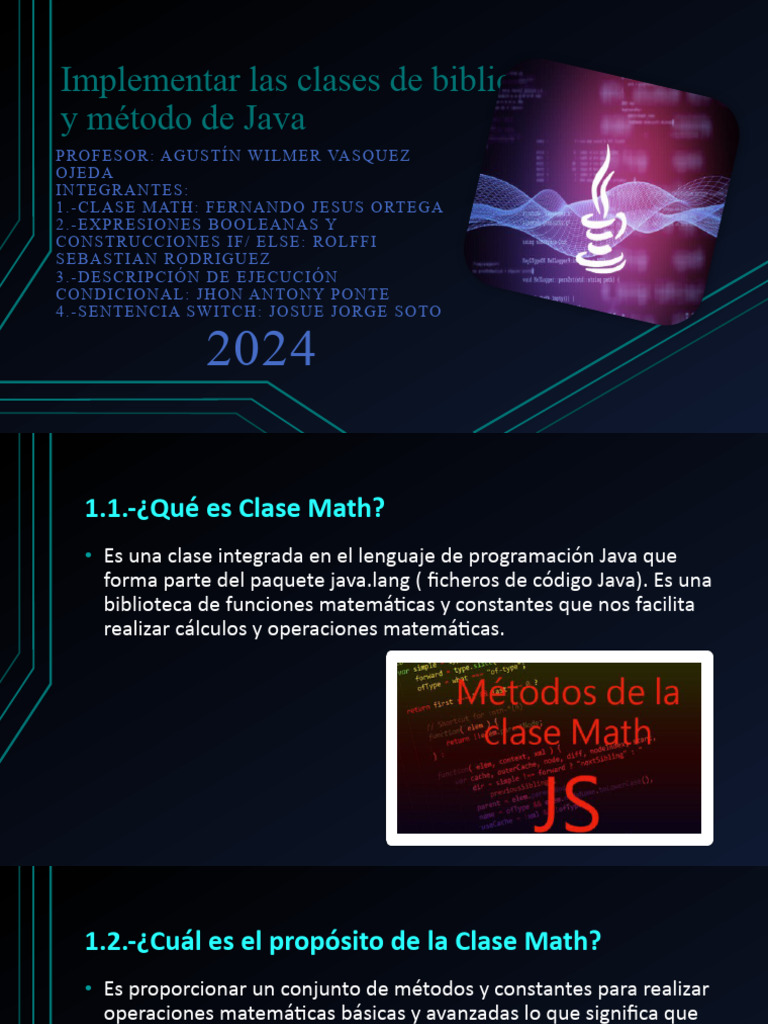 Clases y Métodos de Java: Math y Condicionales | PDF | Pi | Java ...