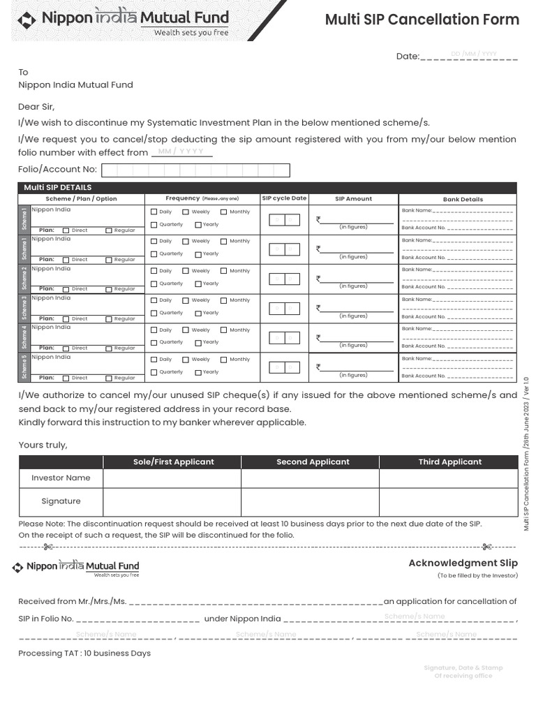 Multi SIP Cancellation Form 26-06-2023 | PDF | Finance & Money Management