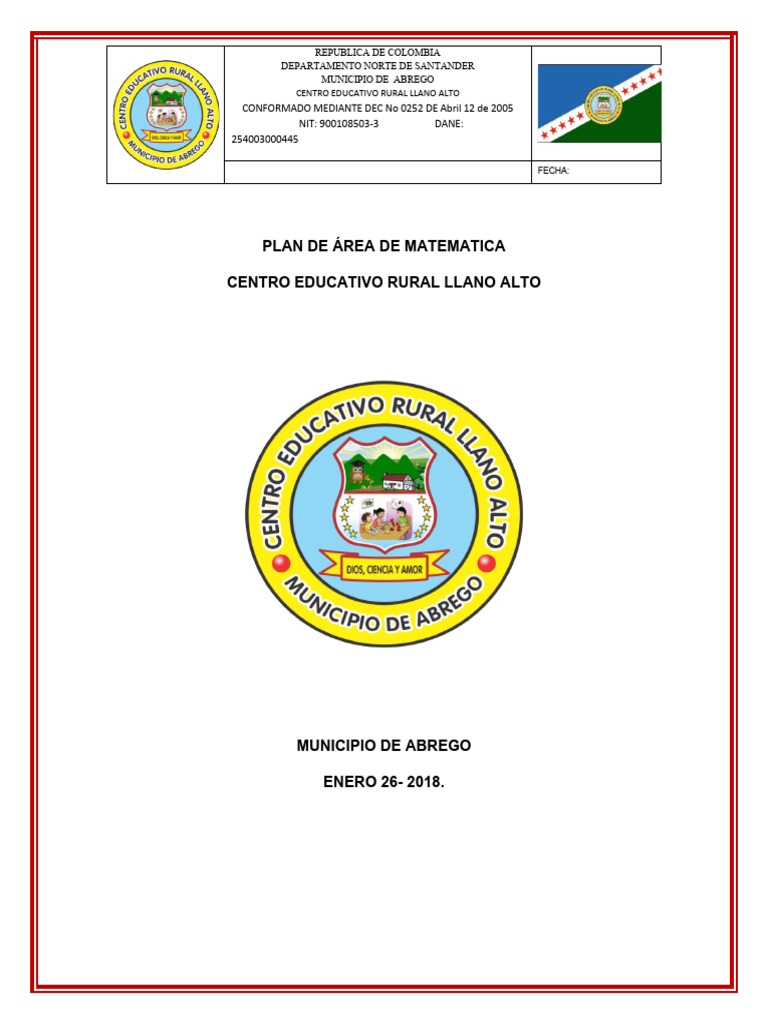 5.PLAN DE AREA MATEMATICAS | PDF | Educación primaria | Matemáticas