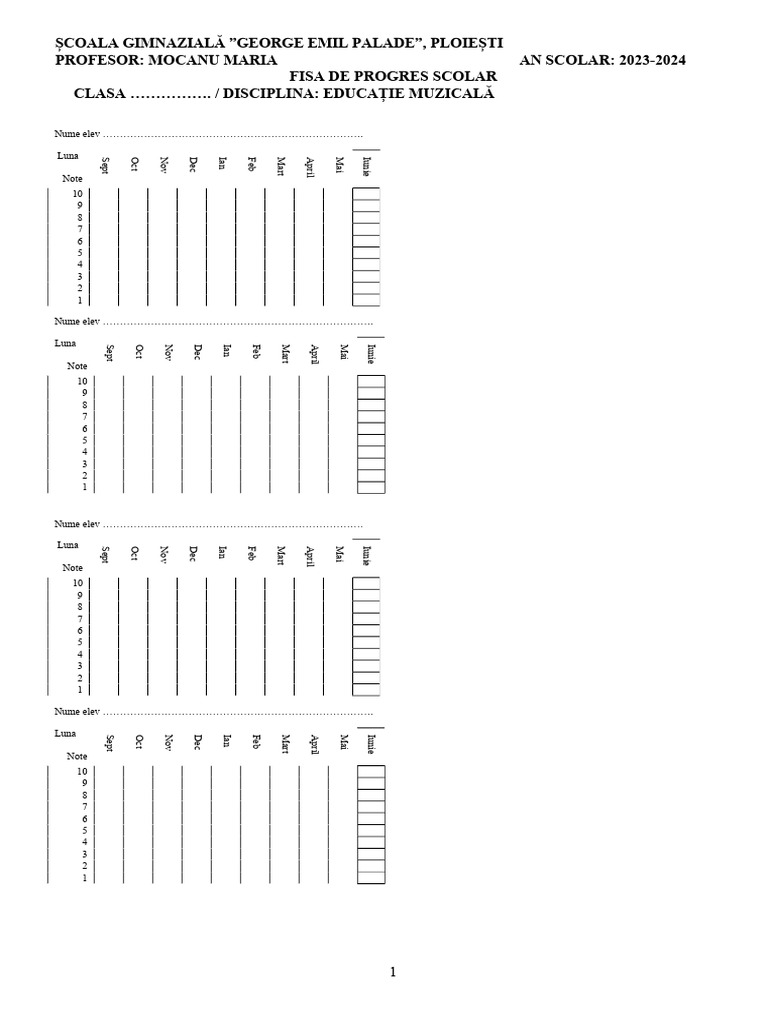 Fisa Progres Scolar | PDF