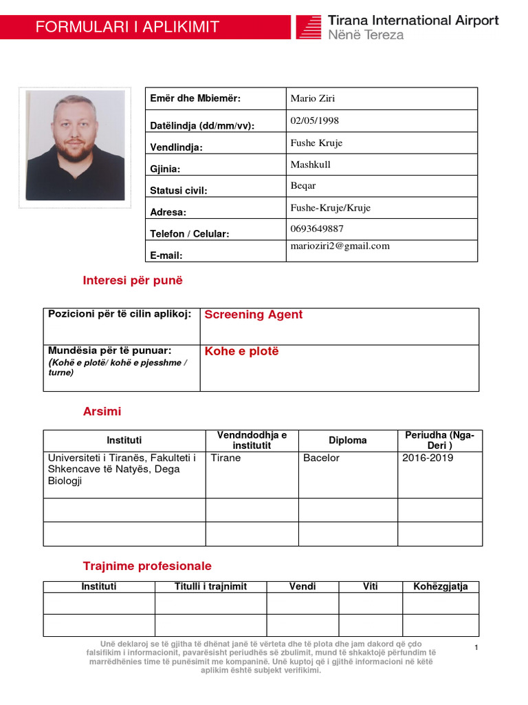 formular Aplikimi Screening Agent | PDF