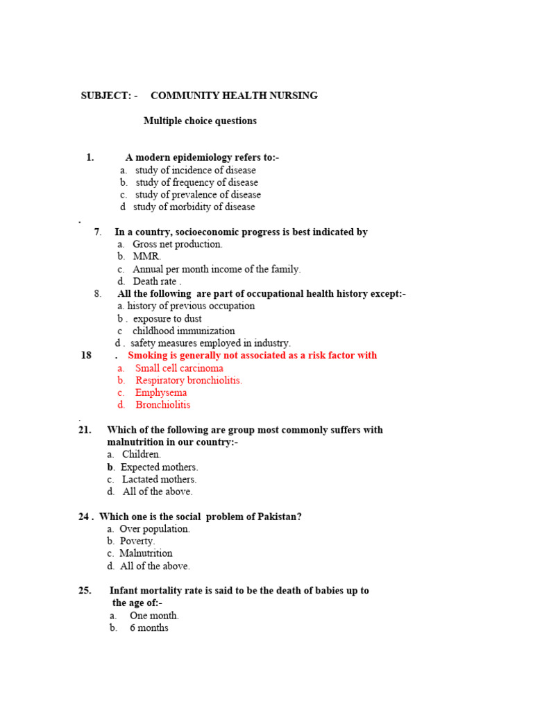 Community Health Nursing Quiz Questions | PDF