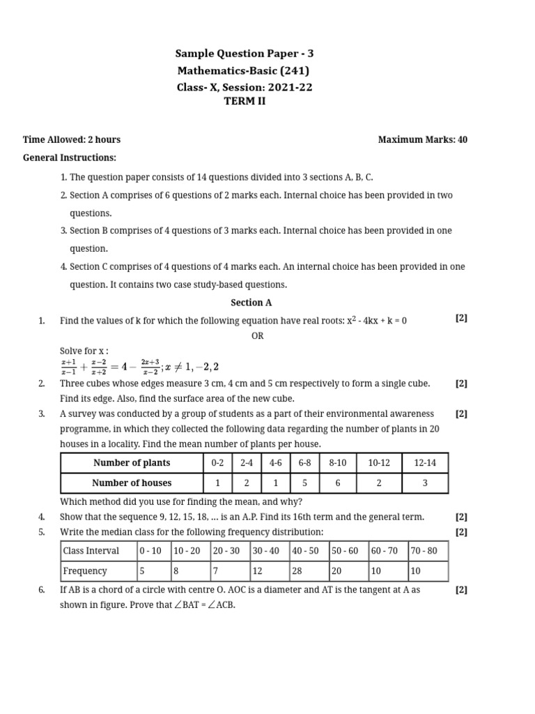 Maths Sample Paper | Download Free PDF | Circle | Elementary Geometry