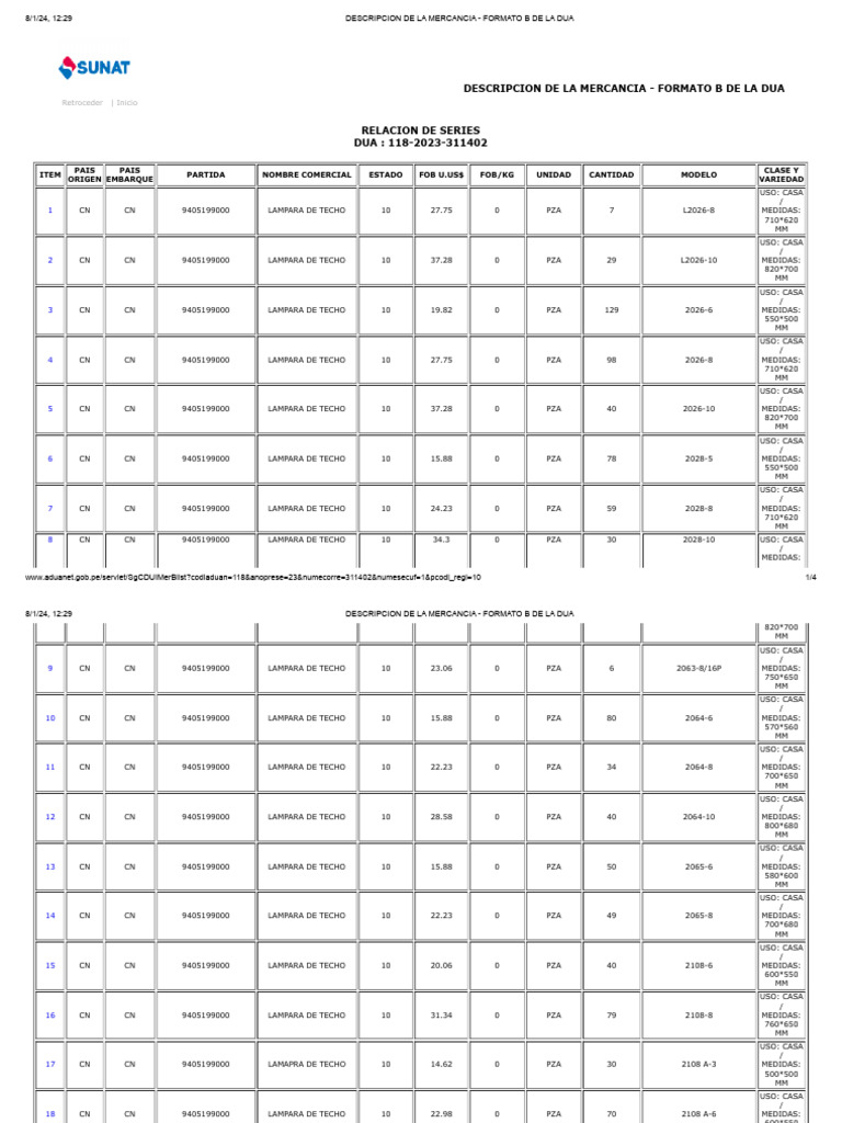 DESCRIPCION DE LA MERCANCIA - FORMATO B DE LA DUA | PDF